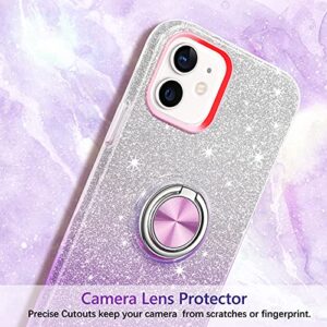 BENTOBEN iPhone 12 Case, iPhone 12 Pro Case, Slim Fit Glitter Sparkly with 360° Ring Holder Kickstand Magnetic Car Mount Supported Protective Girls Women Cover for iPhone 12/12 Pro 6.1“, Purple