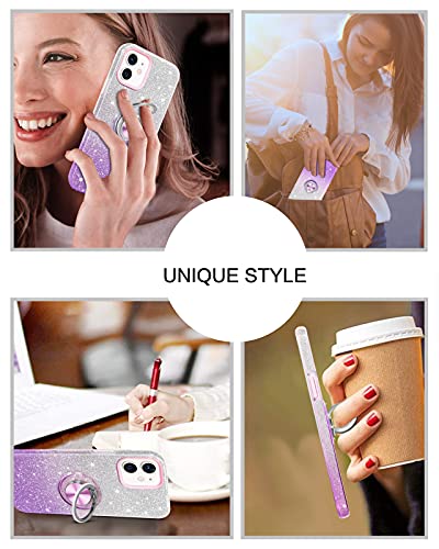 BENTOBEN iPhone 12 Case, iPhone 12 Pro Case, Slim Fit Glitter Sparkly with 360° Ring Holder Kickstand Magnetic Car Mount Supported Protective Girls Women Cover for iPhone 12/12 Pro 6.1“, Purple