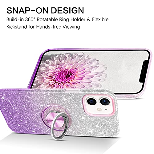 BENTOBEN iPhone 12 Case, iPhone 12 Pro Case, Slim Fit Glitter Sparkly with 360° Ring Holder Kickstand Magnetic Car Mount Supported Protective Girls Women Cover for iPhone 12/12 Pro 6.1“, Purple