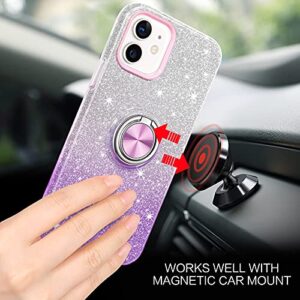 BENTOBEN iPhone 12 Case, iPhone 12 Pro Case, Slim Fit Glitter Sparkly with 360° Ring Holder Kickstand Magnetic Car Mount Supported Protective Girls Women Cover for iPhone 12/12 Pro 6.1“, Purple