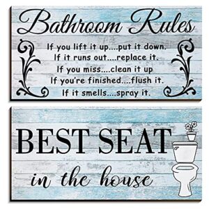 2 pieces funny bathroom wall decor sign farmhouse bathroom decor bathroom rule wooden sign plaque rustic bathroom decoration wall vintage wooden decoration for bathroom (fresh style)