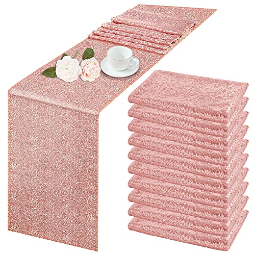 MTREO 10 Pack Sequin Table Runner 12" x 72" Rose Gold Sequin Table Cloth for Rectangle Tables Sparkle Table Covers for Wedding Engagement Birthday Party Holiday Decorations Baby Shower