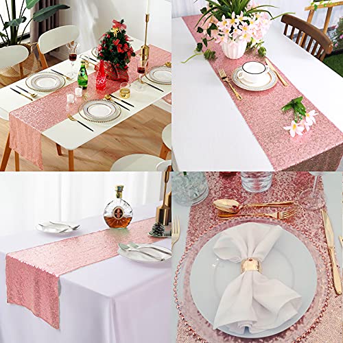 MTREO 10 Pack Sequin Table Runner 12" x 72" Rose Gold Sequin Table Cloth for Rectangle Tables Sparkle Table Covers for Wedding Engagement Birthday Party Holiday Decorations Baby Shower