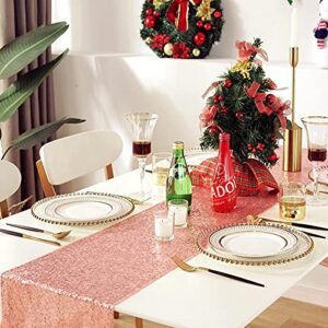 MTREO 10 Pack Sequin Table Runner 12" x 72" Rose Gold Sequin Table Cloth for Rectangle Tables Sparkle Table Covers for Wedding Engagement Birthday Party Holiday Decorations Baby Shower