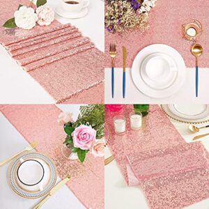 MTREO 10 Pack Sequin Table Runner 12" x 72" Rose Gold Sequin Table Cloth for Rectangle Tables Sparkle Table Covers for Wedding Engagement Birthday Party Holiday Decorations Baby Shower