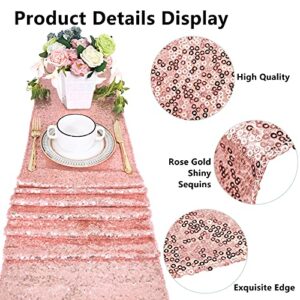 MTREO 10 Pack Sequin Table Runner 12" x 72" Rose Gold Sequin Table Cloth for Rectangle Tables Sparkle Table Covers for Wedding Engagement Birthday Party Holiday Decorations Baby Shower