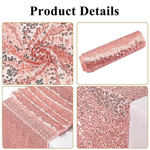 MTREO 10 Pack Sequin Table Runner 12" x 72" Rose Gold Sequin Table Cloth for Rectangle Tables Sparkle Table Covers for Wedding Engagement Birthday Party Holiday Decorations Baby Shower