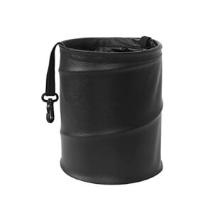 fyy car trash can, collapsible pop up pu leather car garbage can, leak-proof waterproof portable car trash bin multifunctional organizer trashcan storage bag with hanging elastic strap loop black