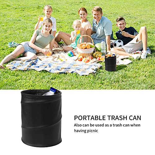 FYY Car Trash Can, Collapsible Pop Up PU Leather Car Garbage Can, Leak-Proof Waterproof Portable Car Trash Bin Multifunctional Organizer Trashcan Storage Bag with Hanging Elastic Strap Loop Black