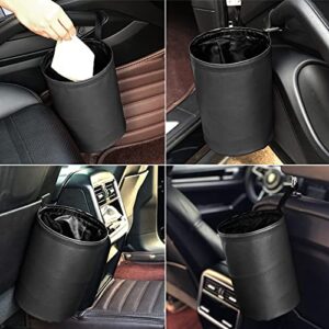 FYY Car Trash Can, Collapsible Pop Up PU Leather Car Garbage Can, Leak-Proof Waterproof Portable Car Trash Bin Multifunctional Organizer Trashcan Storage Bag with Hanging Elastic Strap Loop Black