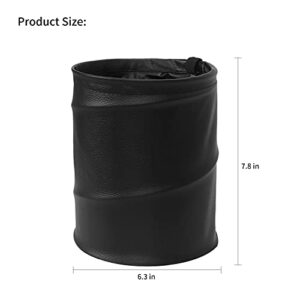 FYY Car Trash Can, Collapsible Pop Up PU Leather Car Garbage Can, Leak-Proof Waterproof Portable Car Trash Bin Multifunctional Organizer Trashcan Storage Bag with Hanging Elastic Strap Loop Black