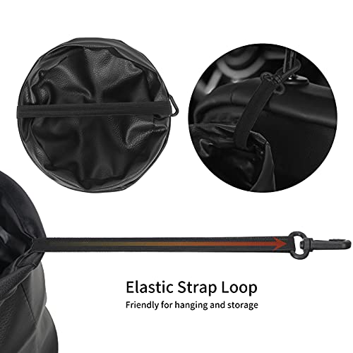 FYY Car Trash Can, Collapsible Pop Up PU Leather Car Garbage Can, Leak-Proof Waterproof Portable Car Trash Bin Multifunctional Organizer Trashcan Storage Bag with Hanging Elastic Strap Loop Black