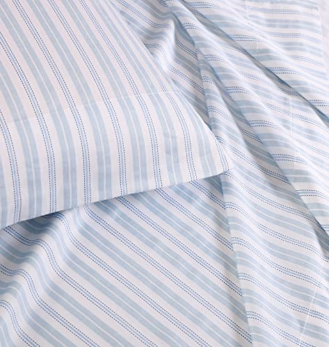 Laura Ashley - Queen Sheets, Soft Sateen Cotton Bedding Set - Sleek, Smooth, & Breathable Home Decor (Fern Blue, Queen)