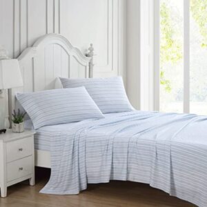 Laura Ashley - Queen Sheets, Soft Sateen Cotton Bedding Set - Sleek, Smooth, & Breathable Home Decor (Fern Blue, Queen)