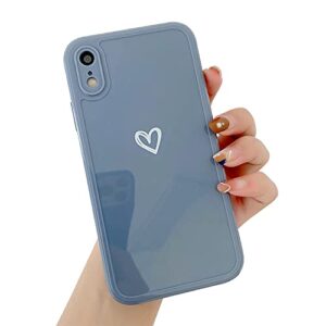 compatible with iphone xr case for women girls, cute love heart pattern soft slim tpu protective bumper phone case for iphone xr 6.1＂-blue gray