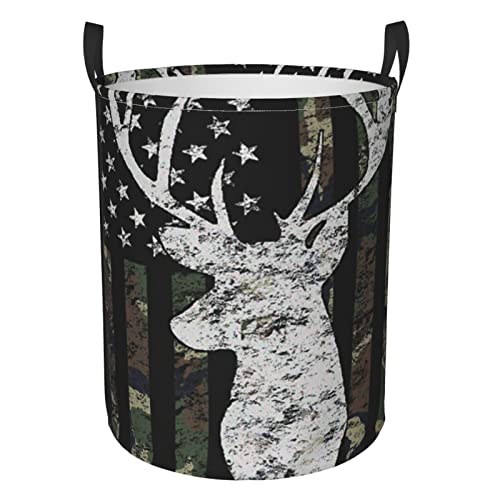 Large Laundry Hamper Collapsible Laundry Baskets Deer Camo Camouflage American Flag Hunting Storage Baskets Waterproof Foldable Storage Bin for Toy Organizer Nursery