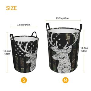 Large Laundry Hamper Collapsible Laundry Baskets Deer Camo Camouflage American Flag Hunting Storage Baskets Waterproof Foldable Storage Bin for Toy Organizer Nursery