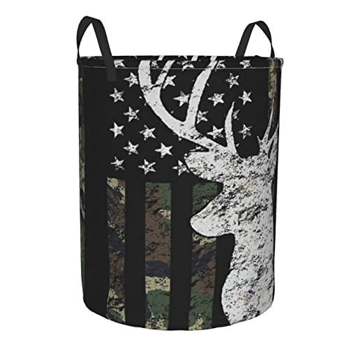 Large Laundry Hamper Collapsible Laundry Baskets Deer Camo Camouflage American Flag Hunting Storage Baskets Waterproof Foldable Storage Bin for Toy Organizer Nursery