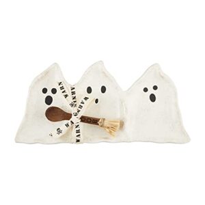 mud pie, white, halloween ghost triple dip set, dish 6" x 13" | spoon 5 1/4"