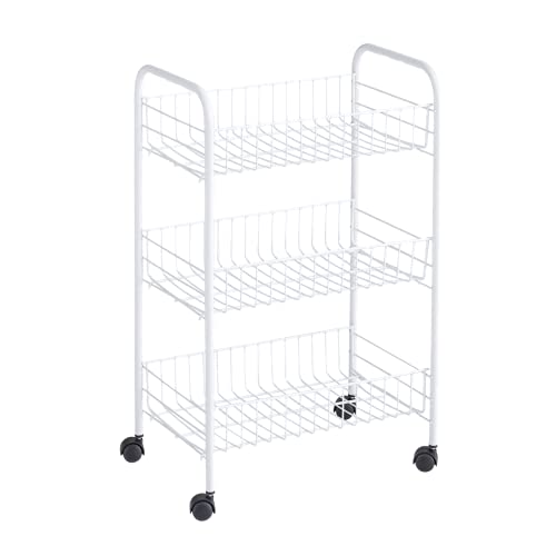 Rubbermaid 3-Tier Shelving Wheeled Organizer, Wire Adjustable Metal Storage Cart, for Office/Kitchen/Bedroom/Laundry Home Use