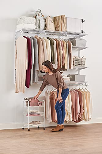 Rubbermaid 3-Tier Shelving Wheeled Organizer, Wire Adjustable Metal Storage Cart, for Office/Kitchen/Bedroom/Laundry Home Use