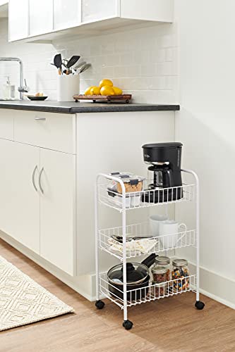 Rubbermaid 3-Tier Shelving Wheeled Organizer, Wire Adjustable Metal Storage Cart, for Office/Kitchen/Bedroom/Laundry Home Use