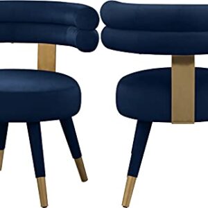 Meridian Furniture Fitzroy Collection Velvet Upholstered Dining Chair with Deep Channel Tufted Back, 24.5" W x 22" D x 29.5" H, Navy