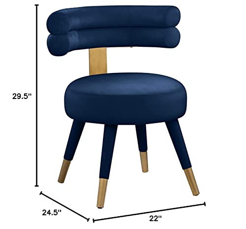 Meridian Furniture Fitzroy Collection Velvet Upholstered Dining Chair with Deep Channel Tufted Back, 24.5" W x 22" D x 29.5" H, Navy