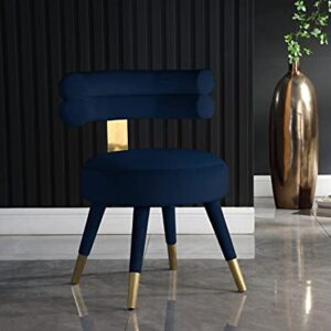 Meridian Furniture Fitzroy Collection Velvet Upholstered Dining Chair with Deep Channel Tufted Back, 24.5" W x 22" D x 29.5" H, Navy