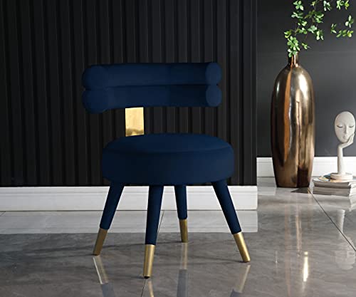 Meridian Furniture Fitzroy Collection Velvet Upholstered Dining Chair with Deep Channel Tufted Back, 24.5" W x 22" D x 29.5" H, Navy