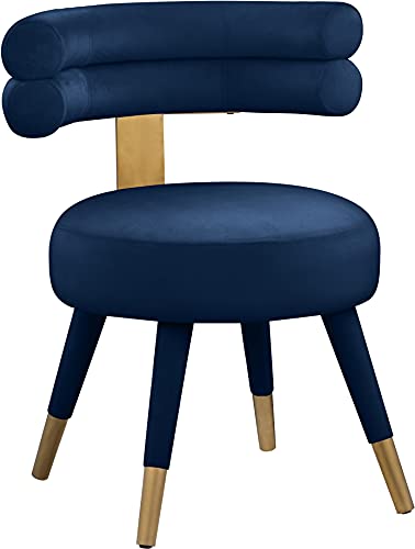 Meridian Furniture Fitzroy Collection Velvet Upholstered Dining Chair with Deep Channel Tufted Back, 24.5" W x 22" D x 29.5" H, Navy