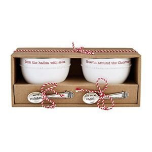 mud pie, white, christmas holiday guac & salsa dip set, 2.5" x 4", bowl 2 1/2" x 4" dia | spoon 3 1/2"