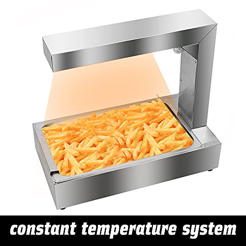 ZXMOTO French Fry Warmer Dump Station 21.6"x13.7" 1000W Commercial Electric Food Warmer Fry Heat Lamp Stainless Steel Countertop French Fry Display Warmer w/Removable Oil Filter Pan