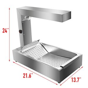 ZXMOTO French Fry Warmer Dump Station 21.6"x13.7" 1000W Commercial Electric Food Warmer Fry Heat Lamp Stainless Steel Countertop French Fry Display Warmer w/Removable Oil Filter Pan