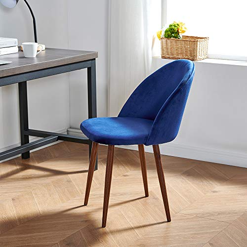 IDS Online Mid Century Dining Set of 2, Living Room, Vanity, Makeup, Leisure, Accent Soft Velvet Seat & Backrest, Upholstered Side Chairs with Metal Legs, Blue