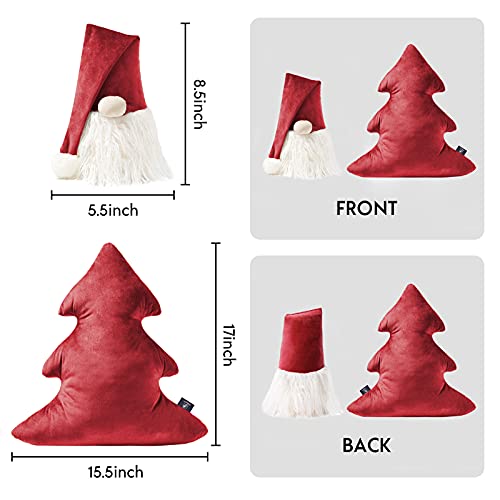 Phantoscope Pack of 2 Merry Christmas Decorative Throw Pillows Xmas Tree and Gnome Soft 3D Shaped Cushion, Red, 15.5 x 17 & 5.5 x 8.5 inches