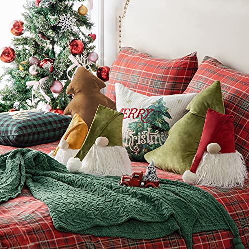 Phantoscope Pack of 2 Merry Christmas Decorative Throw Pillows Xmas Tree and Gnome Soft 3D Shaped Cushion, Red, 15.5 x 17 & 5.5 x 8.5 inches