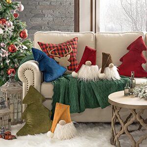 Phantoscope Pack of 2 Merry Christmas Decorative Throw Pillows Xmas Tree and Gnome Soft 3D Shaped Cushion, Red, 15.5 x 17 & 5.5 x 8.5 inches