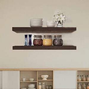 YIHATA Floating Shelf, Large 24 inch Wall Mounted Wooden Shelves Set of 2, Hanging Floating Shelf Bracket for Bedroom, Bathroom, Living Room, and Kitchen Storage Decoration