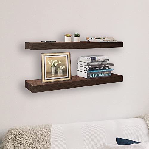 YIHATA Floating Shelf, Large 24 inch Wall Mounted Wooden Shelves Set of 2, Hanging Floating Shelf Bracket for Bedroom, Bathroom, Living Room, and Kitchen Storage Decoration