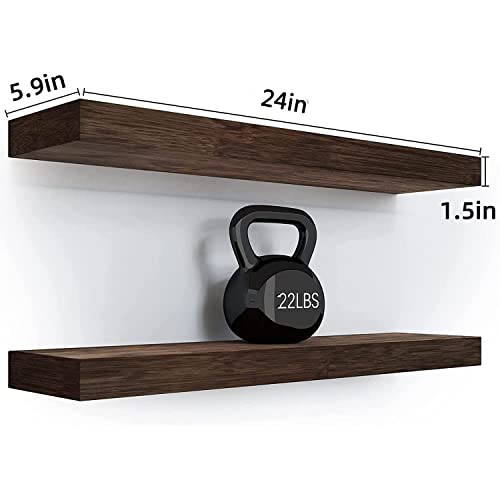 YIHATA Floating Shelf, Large 24 inch Wall Mounted Wooden Shelves Set of 2, Hanging Floating Shelf Bracket for Bedroom, Bathroom, Living Room, and Kitchen Storage Decoration