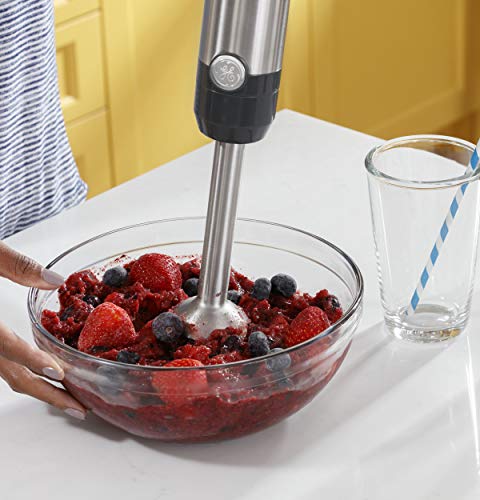 GE Immersion Blender | Handheld Blender for Shakes, Smoothies, Baby Food, Soups & More | 2-Speed Functionality | Easy Clean Kitchen Essentials | 500 Watts | Stainless Steel