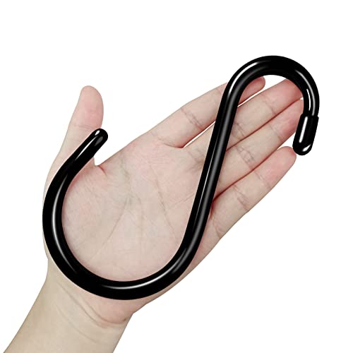 DINGEE 12 Pack 6 Inch Heavy Duty Large S Hook Vinyl Coated S Hooks for Hanging Plants,7mm Thickness Non Slip Sturdy Metal Black Jean Hooks for Closet,Bird Feeders,Kitchen,Large Object,Tools,Bikes