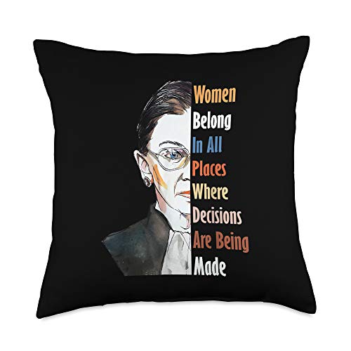 Fight For The Things You Care About RBG Ruth Women Belong in All Places Ruth Bader Ginsburg RBG Throw Pillow, 18x18, Multicolor