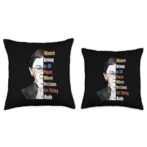 Fight For The Things You Care About RBG Ruth Women Belong in All Places Ruth Bader Ginsburg RBG Throw Pillow, 18x18, Multicolor