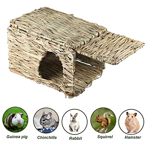 Calymmny Extra Large Rabbit Grass House and Hideout, 16 PCS Bunny Chew Toys- Handmade Woven Hay Bed Natural Edible Grass Hut for Rabbit Guinea Pig Chinchilla to Play Sleep Eat (Large)