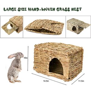 Calymmny Extra Large Rabbit Grass House and Hideout, 16 PCS Bunny Chew Toys- Handmade Woven Hay Bed Natural Edible Grass Hut for Rabbit Guinea Pig Chinchilla to Play Sleep Eat (Large)