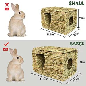 Calymmny Extra Large Rabbit Grass House and Hideout, 16 PCS Bunny Chew Toys- Handmade Woven Hay Bed Natural Edible Grass Hut for Rabbit Guinea Pig Chinchilla to Play Sleep Eat (Large)