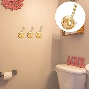 Coat Hooks Bathroom Towel Hooks Rustproof Metal Hooks Heavy Duty Double Robe Hook Clothing Hat Key Hook Toilet Kitchen Wall Mounted Hanger (Gold,6 Pieces)