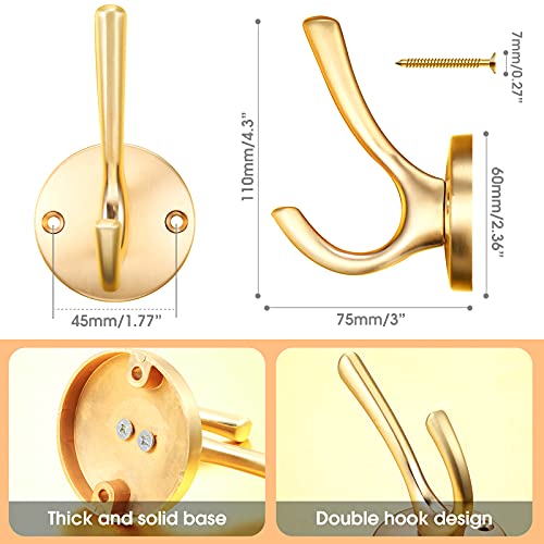 Coat Hooks Bathroom Towel Hooks Rustproof Metal Hooks Heavy Duty Double Robe Hook Clothing Hat Key Hook Toilet Kitchen Wall Mounted Hanger (Gold,6 Pieces)